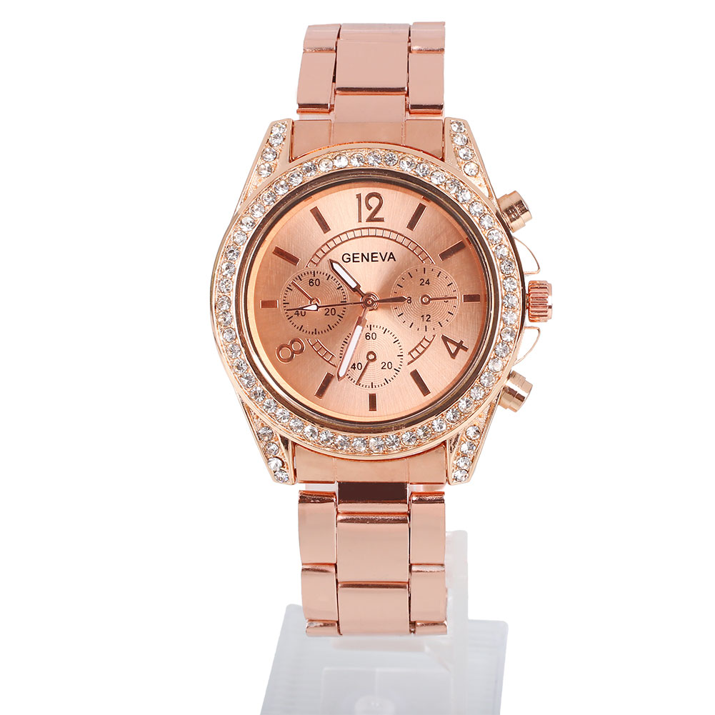 Luxury Geneva Women Rhinestone Stainless Steel Wrist Watch Bracelets